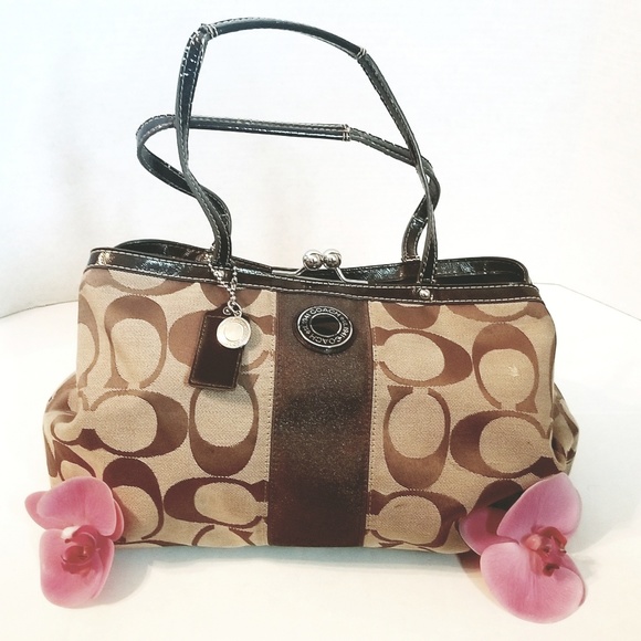 Coach | Bags | Coach F919 Signature Stripe Framed Carryall Hand | Poshmark